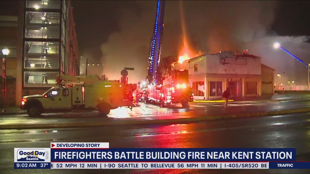 Firefighters battling large building fire near Kent Station (9:00 a.m ...